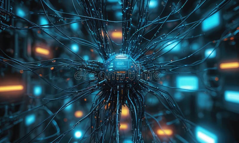 A Blue Object Surrounded by Many Wires. Stock Illustration ...