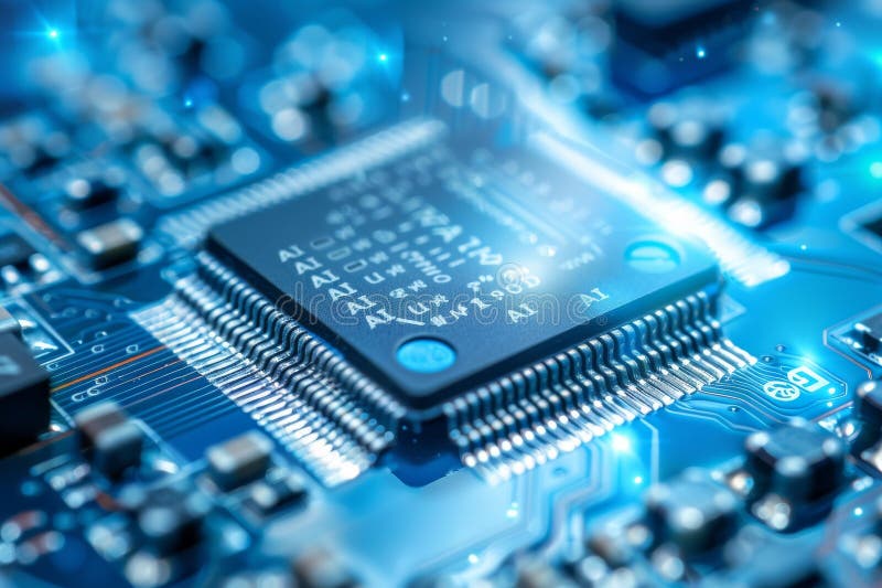 Blue Toned Microchip on a Circuit Board, Illustrating the Intricacies ...