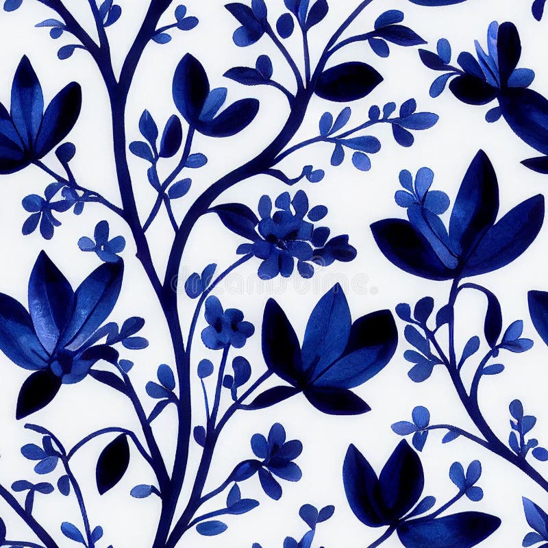 AI-generated Blue and White Floral Pattern. Stock Illustration ...