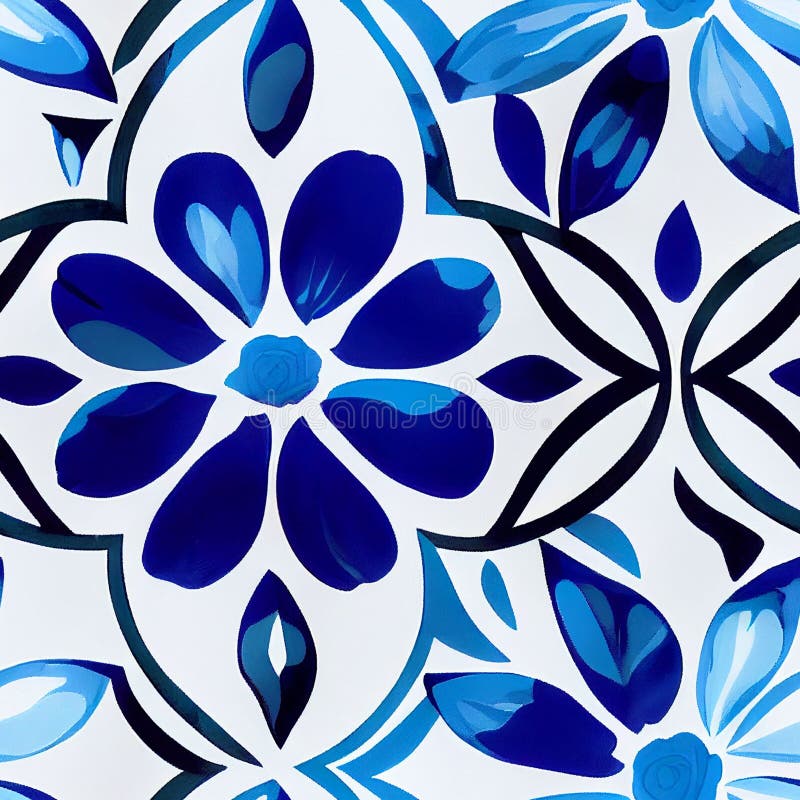 AI-generated Blue and White Floral Pattern. Stock Illustration ...