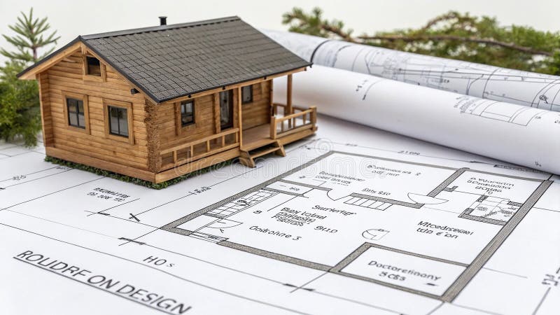Rustic Tiny Cabin Architectural Blueprint Stock Illustration ...