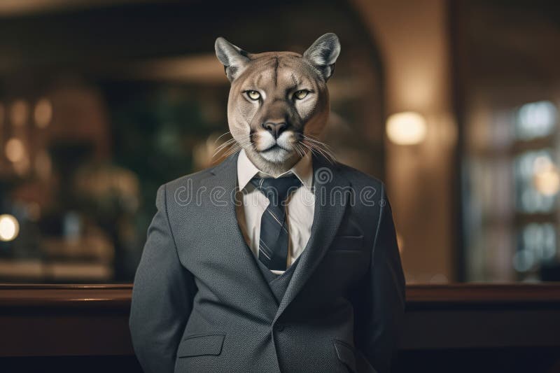 Man in Suit with a Puma Head and Blurred Background Stock Illustration ...