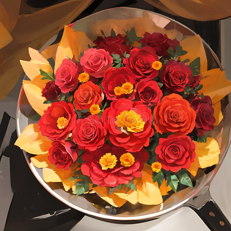 AI Generated Bouquet of Fully Bloomed Red and Yellow Roses Stock ...
