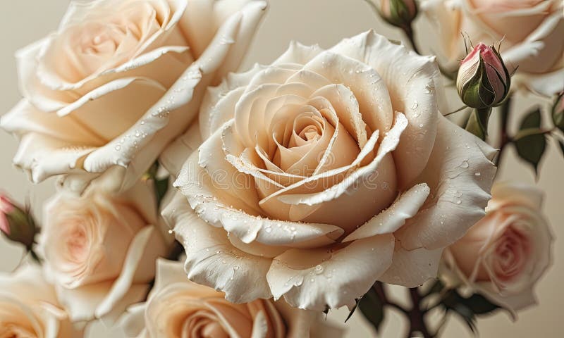 A Bouquet of White Roses with Green Buds. Stock Illustration ...