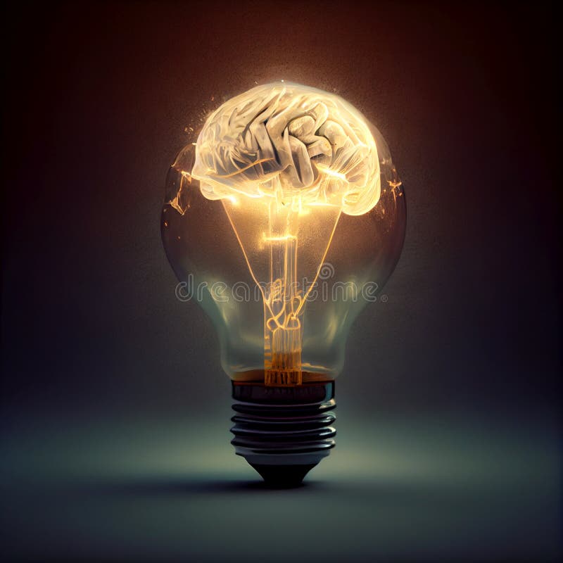 AI Generated Brain Bulb - New Idea - Concept of Brainstorm Stock ...