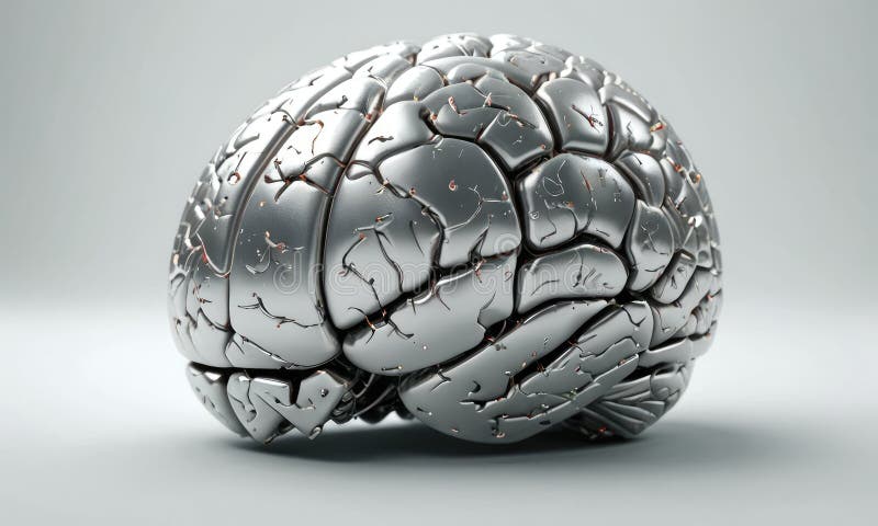 A Brain Made of Metal is Shown in a 3D Image. Stock Illustration ...