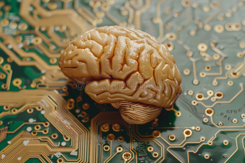 Brain Model on a Circuit Board Representing AI and Technological Innovation. Stock Illustration ...