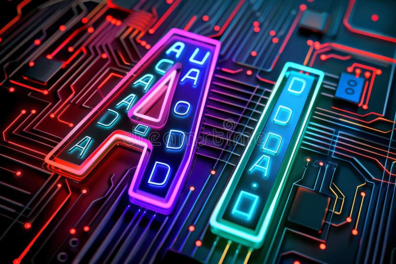 AI Brain with Neon Circuits on a Digital Interface, Representing ...