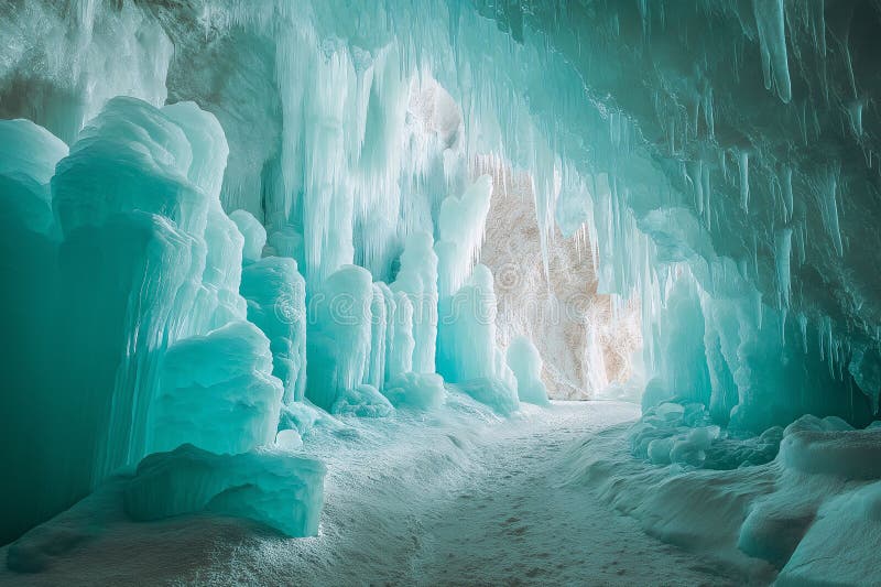 Turquoise Ice Cave with Intricate Icicles Stock Illustration ...