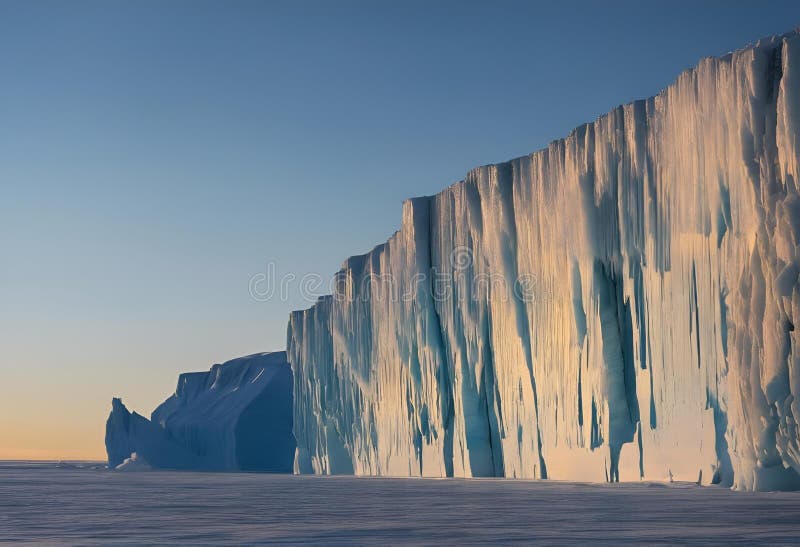 Massive Ice Wall in Antarctica at Sunset Stock Illustration ...