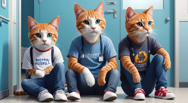 Teenage Cats with Varied Emotions in Vibrant Illustration Stock ...