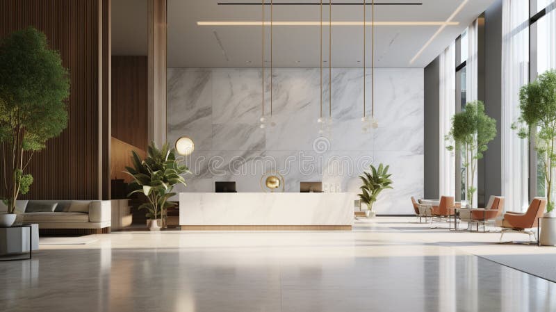 Elegant Corporate Lobby with Marble Reception Stock Illustration ...