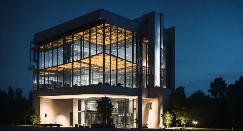 Ai Generated Brightly Lit Skyscraper at Night with Multiple Illuminated ...