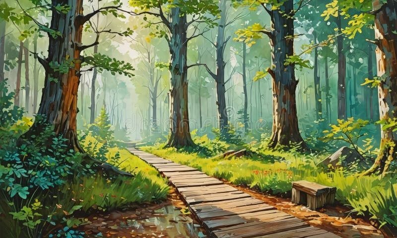 Painting Path through Forest Stock Illustration - Illustration of ...