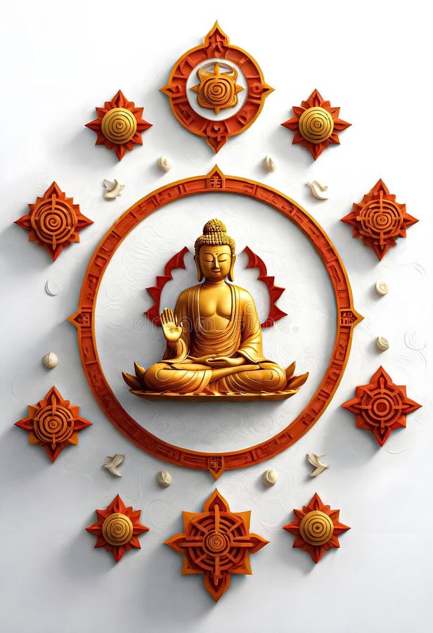 Buddha Statue in the Middle of a Circle of Decorative Objects Stock ...