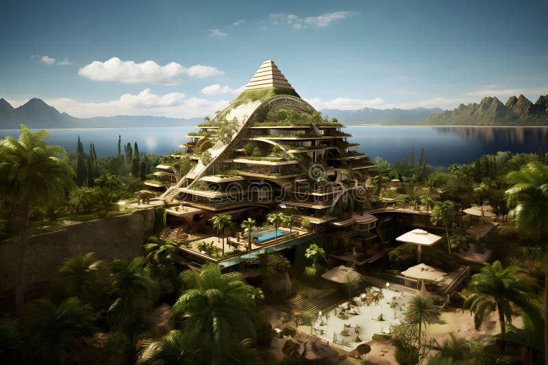 AI Generated Building with Pyramid Structure Stock Illustration ...