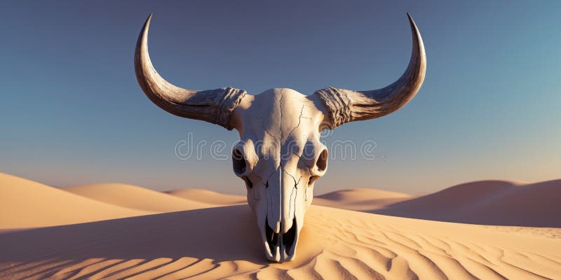 A Bull Skull with Horns in a Desert Area. Stock Photo - Image of extent ...