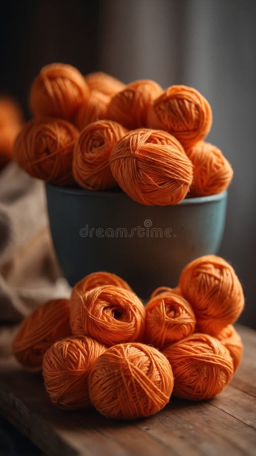 A Bunch of Orange Yarn is Piled on a Table. Stock Photo - Image of ...