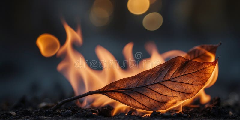 Burning Leaf on Charred Ground with Dramatic Flames. Stock Photo - Image of wood, dramatic ...