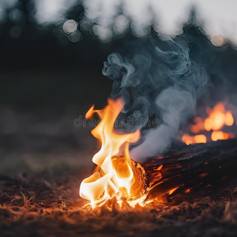 AI-generated Burning Log with Flames and Smoke Stock Illustration ...