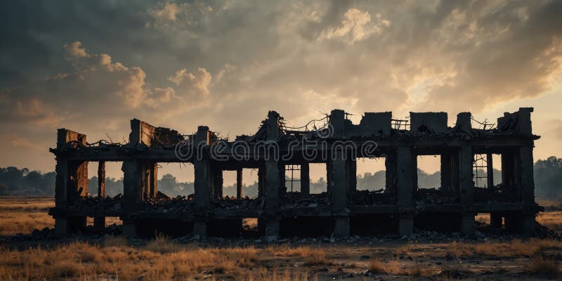 Burnt Ruined Building Consequences of War or Fire Concept. Stock Image ... Burnt Ruined Building Consequences of War or Fire Concept. Stock Image ...