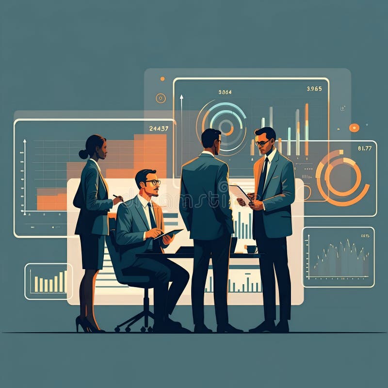 AI-Generated Business People Reviewing Graphs and Data on Digital ...