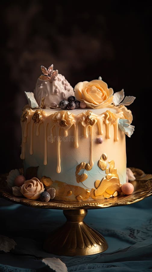 AI Generated Cake with Pink Cream and Lace on a Vintage Tray Stock ...