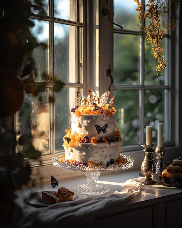 AI Generated Cake with Pink Cream and Lace on a Vintage Tray Stock ...