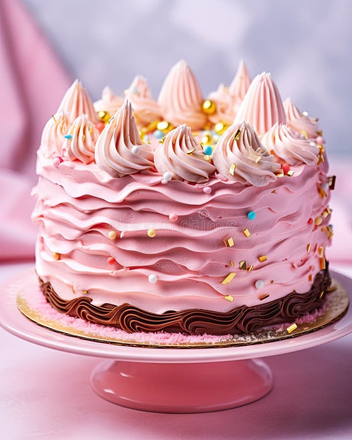 AI Generated Cake with Pink Cream and Lace on a Vintage Tray Stock ...