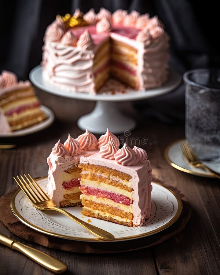 AI Generated Cake with Pink Cream and Lace on a Vintage Tray Stock ...