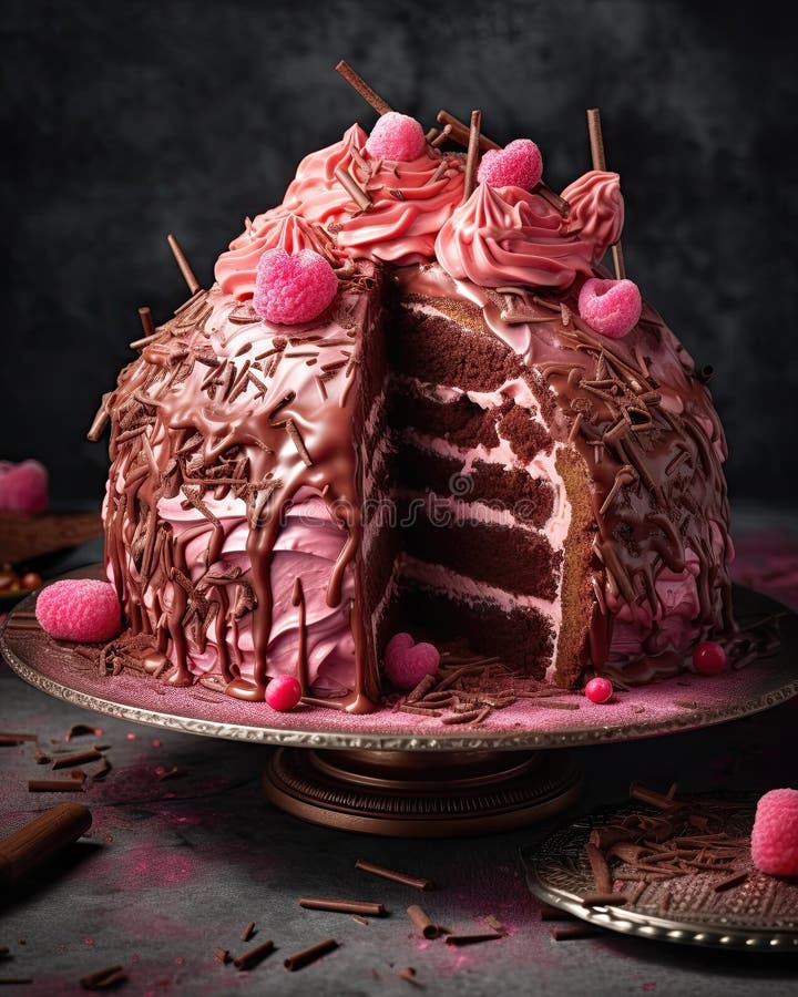 AI Generated Cake with Pink Cream and Lace on a Vintage Tray Stock ...