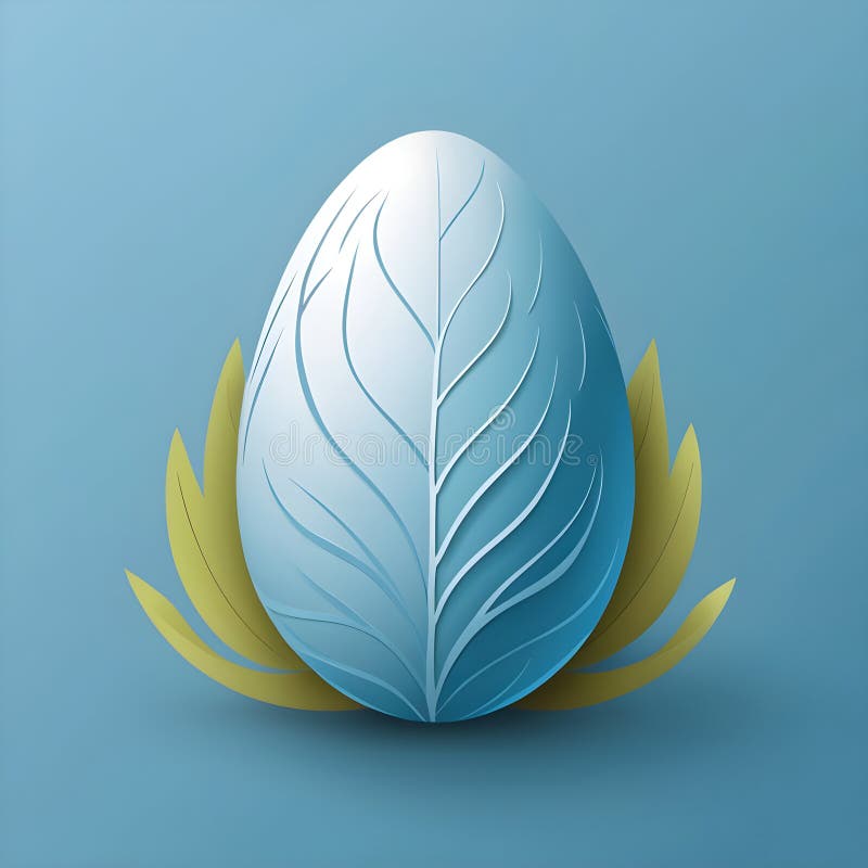 Calm Blue Easter Egg with Leaves on Blue Background Stock Illustration ...