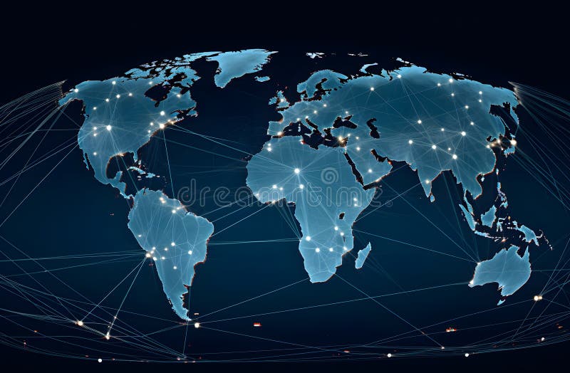 World Map with Glowing Lines and Dots, Concept of Globalization. 3D ...
