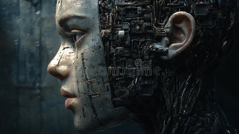 AI Generated. Half Man Half Robot Figure Showcasing Intricate ...