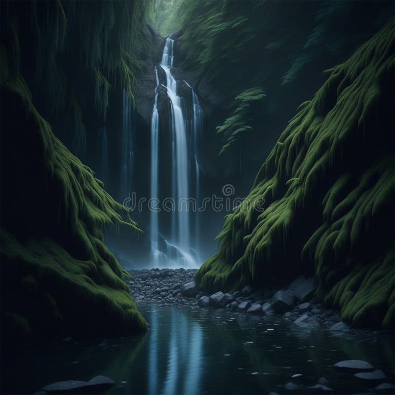 AI Generated Cascading Waterfall Flowing Down a Lush Hillside Stock ...