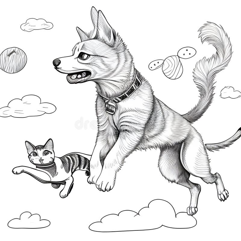 Ai Generated Cat and Dog Flying Doodle Illustration Stock Illustration ...
