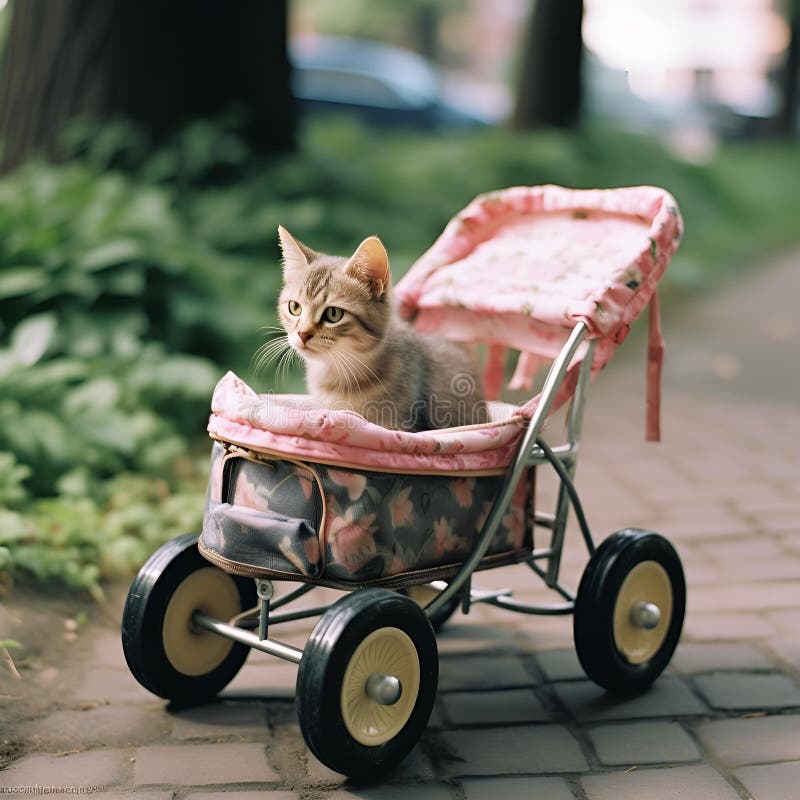 AI Generated Cat Sitting in Stroller and Looking Away Stock Image ...