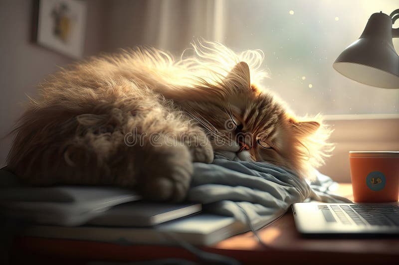 AI Generated Cat Sleeping on the Laptop Stock Illustration ...