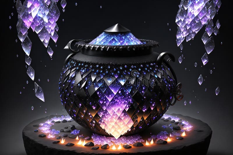 Cauldron Made from Crystals, Deep Black Down Lighting by AI Generated ...