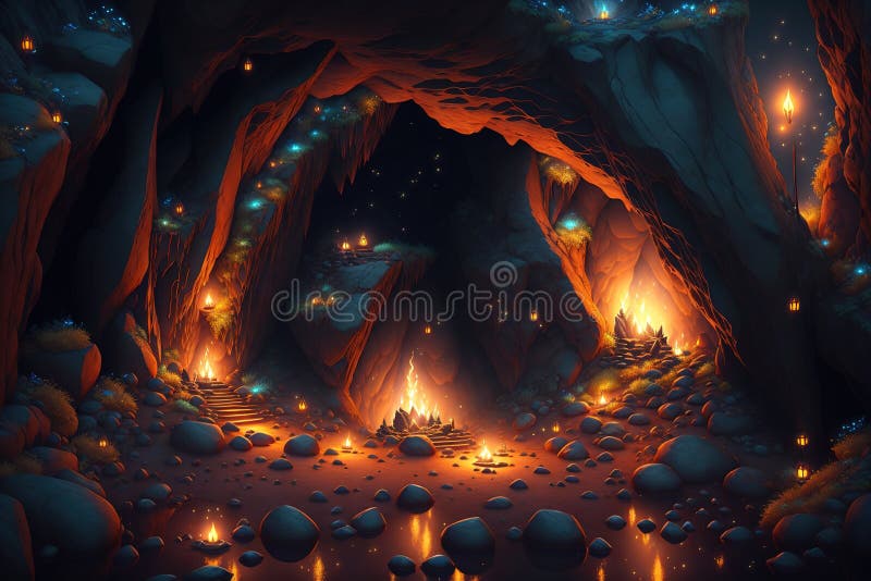 Cave with Fire Flies, Magical, Ethereal by AI Generated Stock ...
