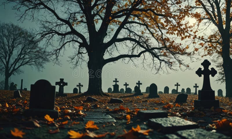 A Cemetery with a Tree in Front of it. Stock Illustration ...