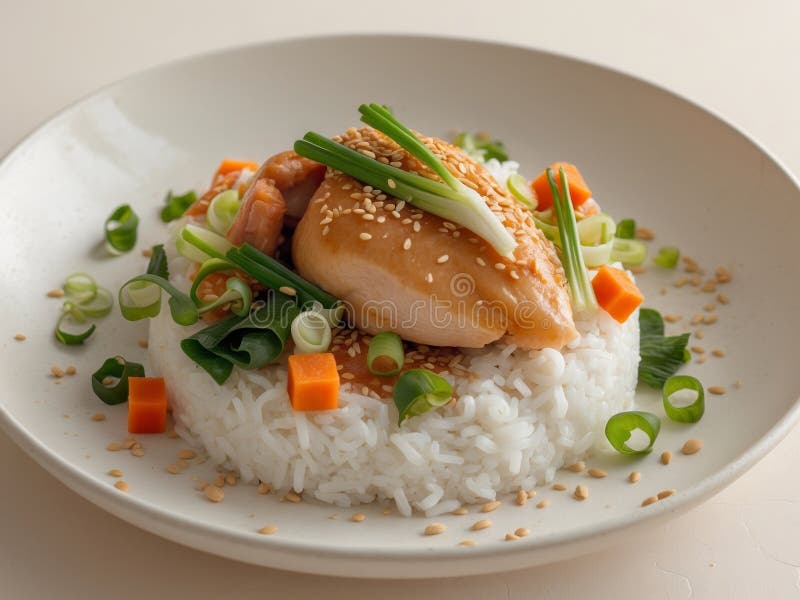 Chicken on White Rice with Assorted Ingredients Stock Image - Image of ...