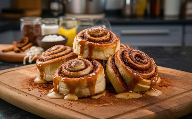 Ai-Generated, Chipotle Cinnamon Rolls on Chopping Board, Cinnamon ...