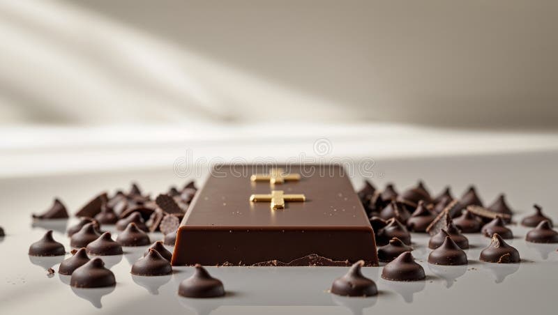 A Chocolate Bar with a Cross on it is Surrounded by Chocolate Chips ...