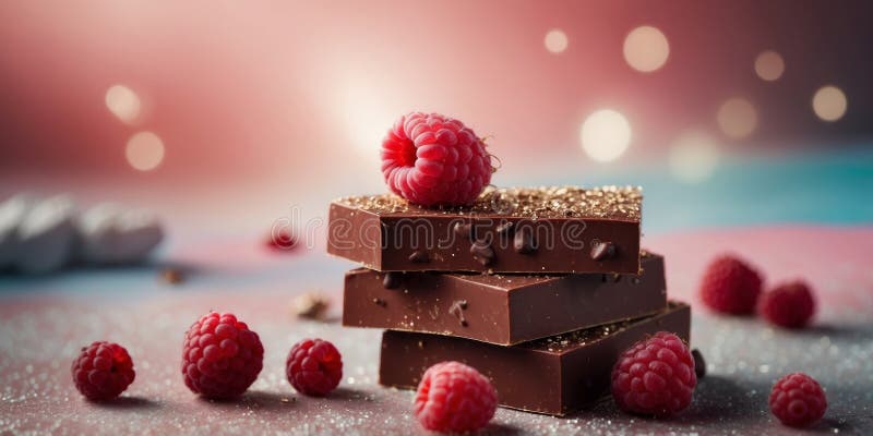 Chocolate Bars with Raspberry Topping in Sparkling Light. Stock Image ...