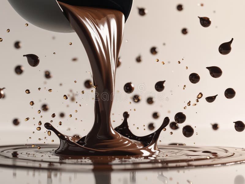 Chocolate Cascading and Splashing Onto a Pool of Melted Chocolate with ...