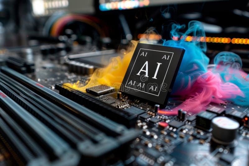 AI Circuit Board with Colorful Powder Explosion and Digital Elements ...
