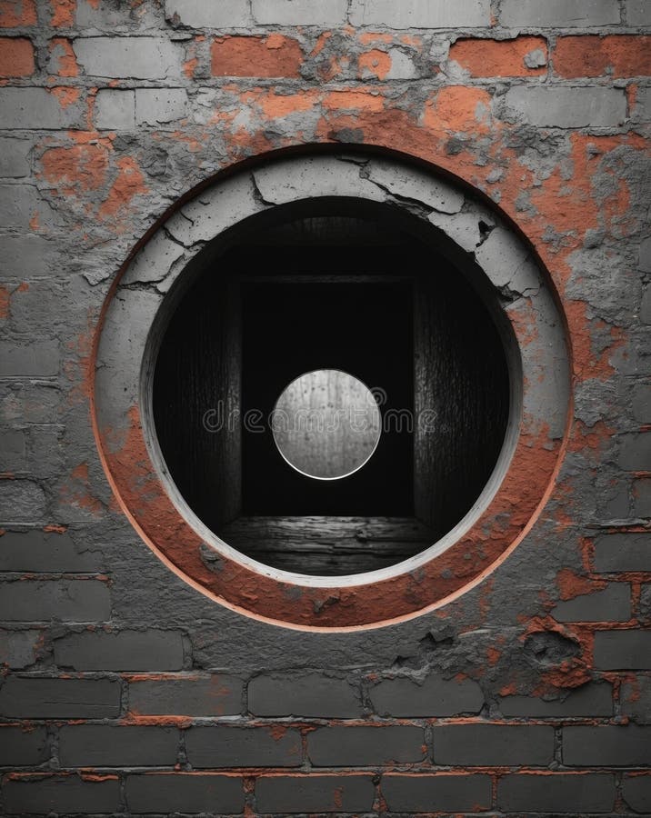 Circular Opening in a Weathered Brick Wall Exposing Dark Interior Space ...