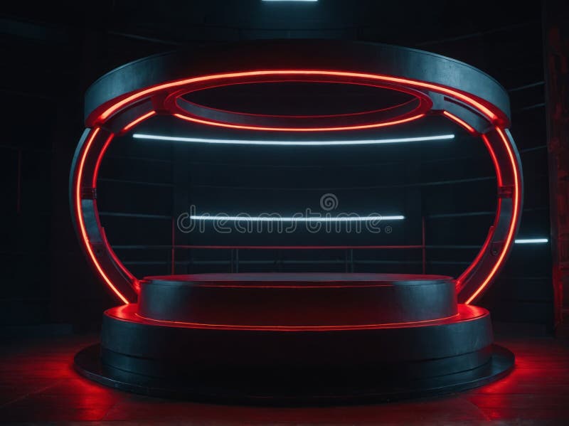 Circular Platform Podium Red Neon Light Dark Background Stock Photos ...