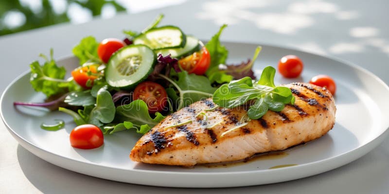Clear Pixel Visual of Grilled Chicken Breast with Fresh Salad Plate ...